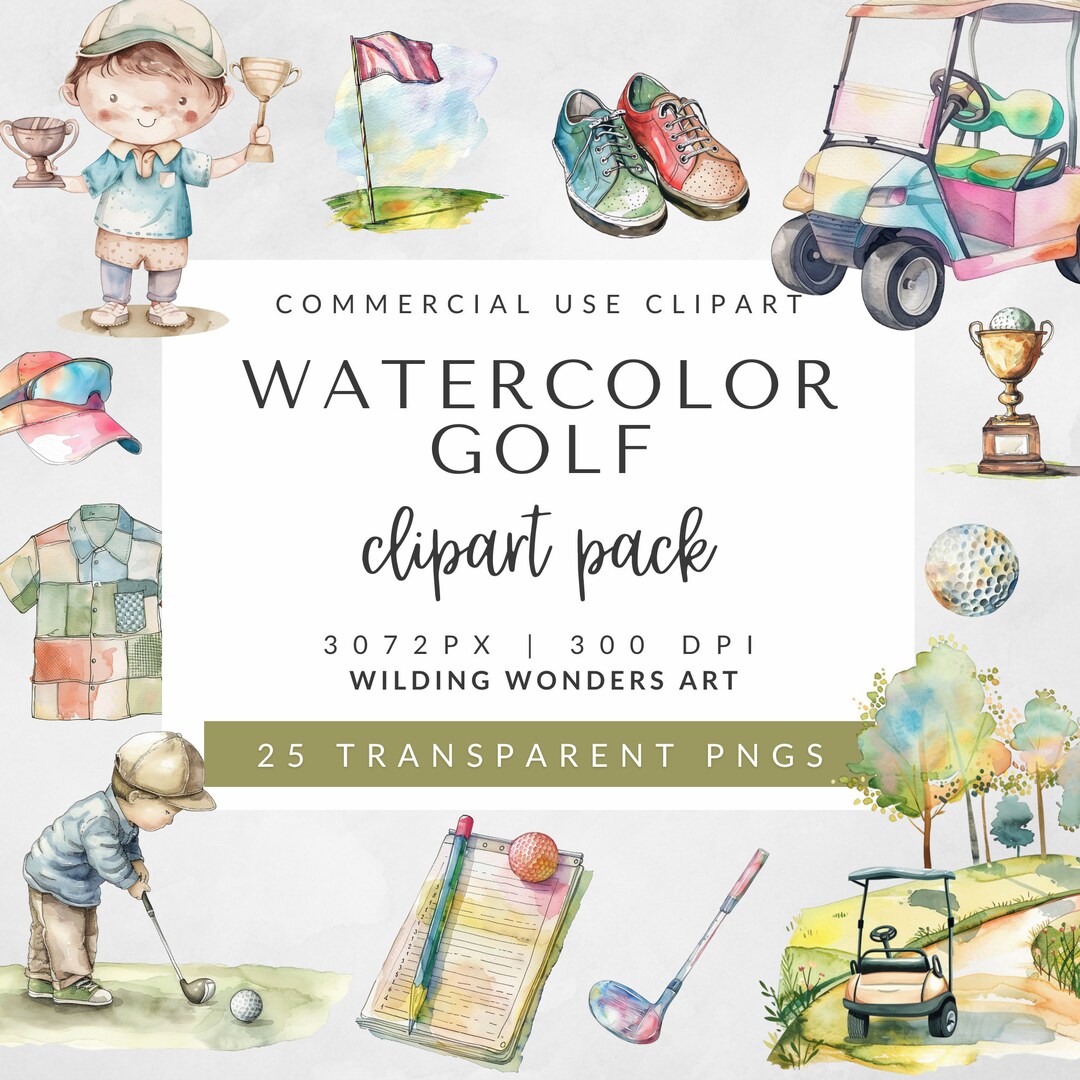 Watercolor Golf Clipart for Commercial Use, Golf Ball PNG, Golfer ...