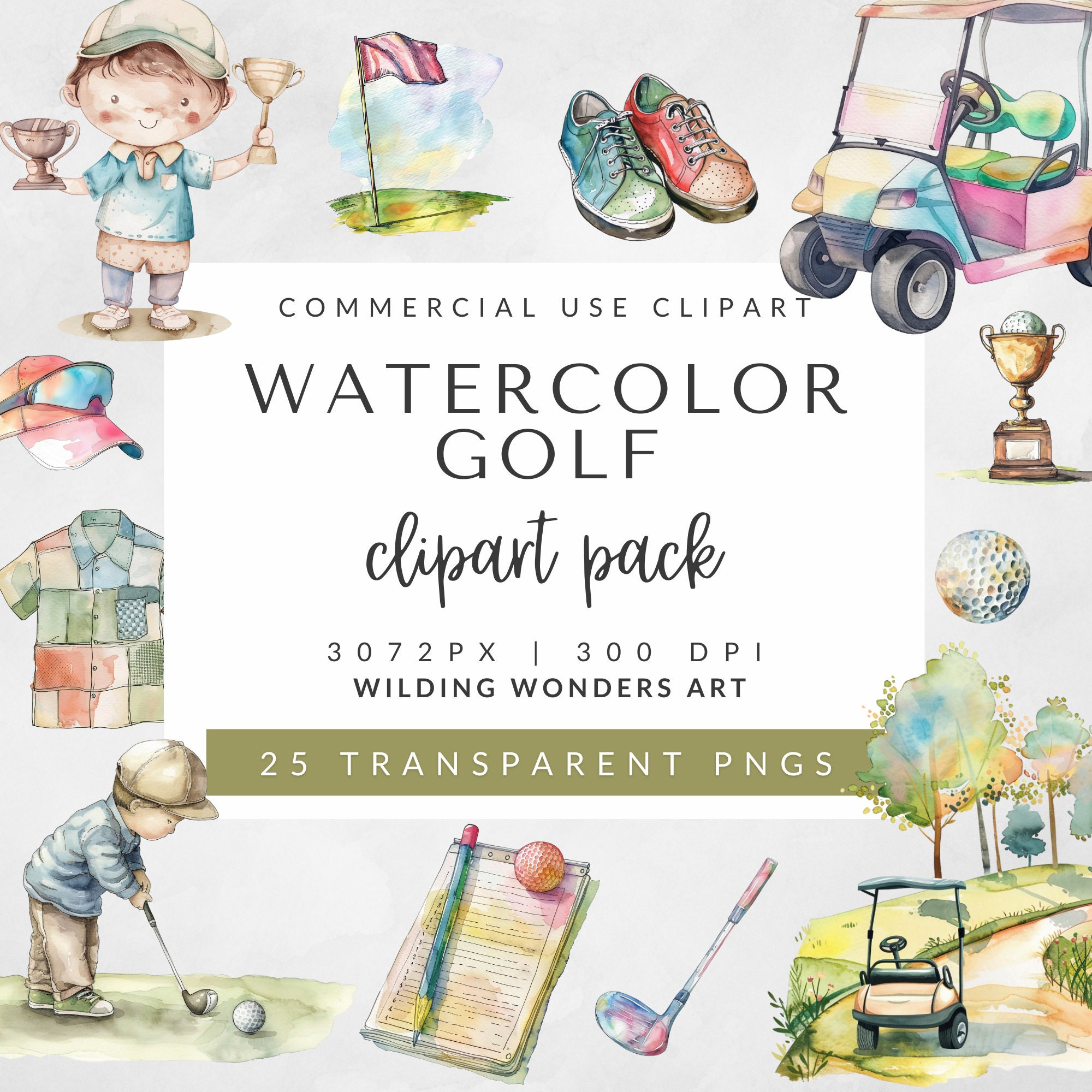 Watercolor Golf Clipart for Commercial Use, Golf Ball PNG, Golfer ...