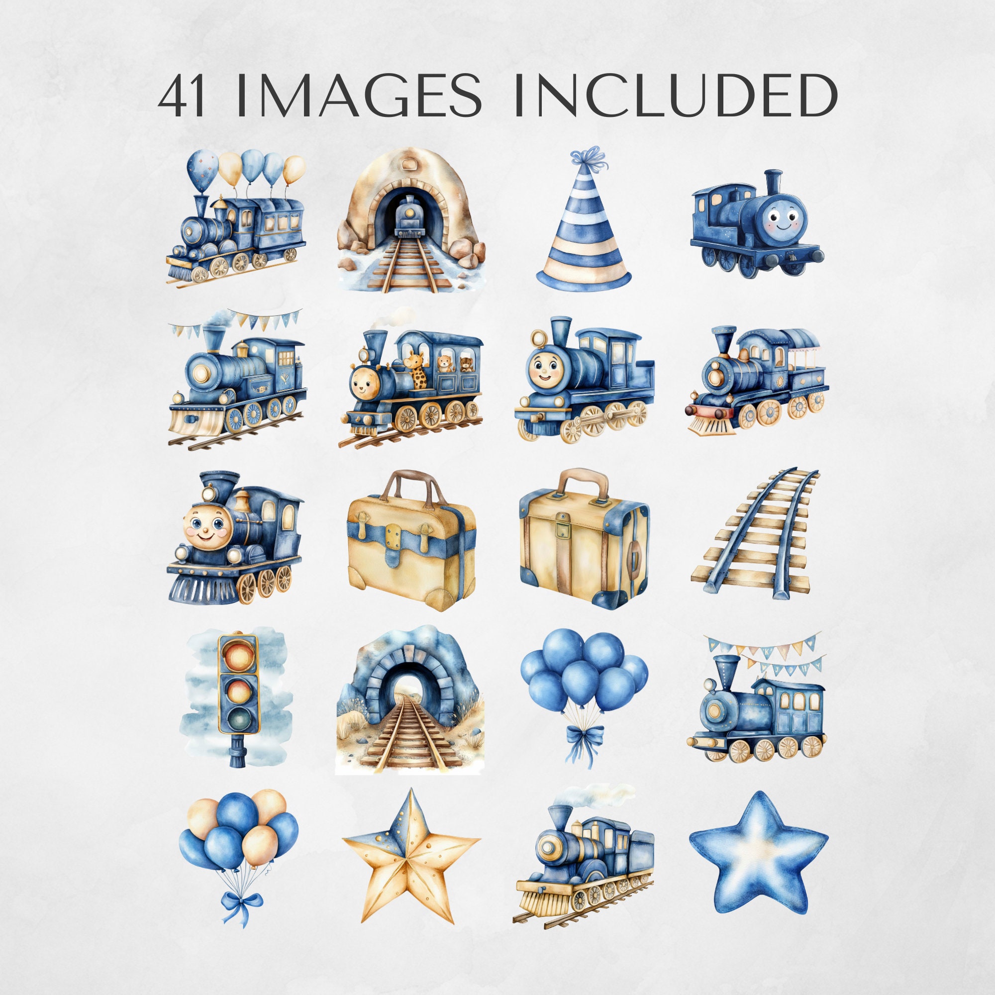 Watercolor Blue Train Kids Clipart for Commercial Use, Boy Birthday ...