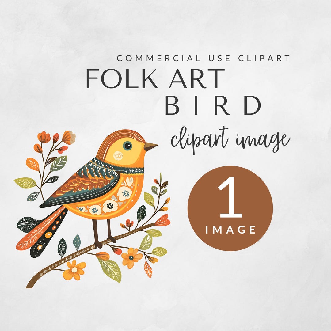 Folk Art Bird Clipart Pack for Commercial Use, Illustrated Birds ...