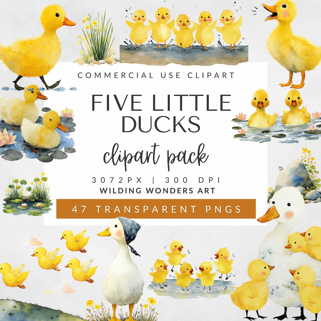 Five Little Ducks Clipart Pack for Commercial Use, Baby Shower Nursery ...