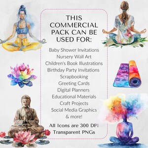 Watercolor Mindful Yoga Clipart Pack for Commercial Use, Meditation ...