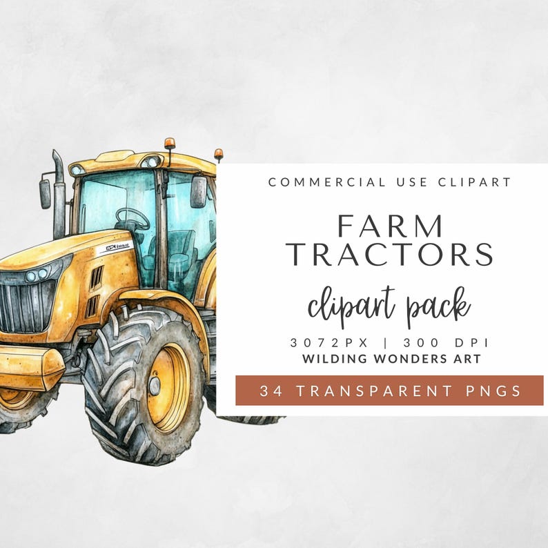 Tractors and Farm Trucks Clipart for Commercial Use, Watercolor Tractor ...