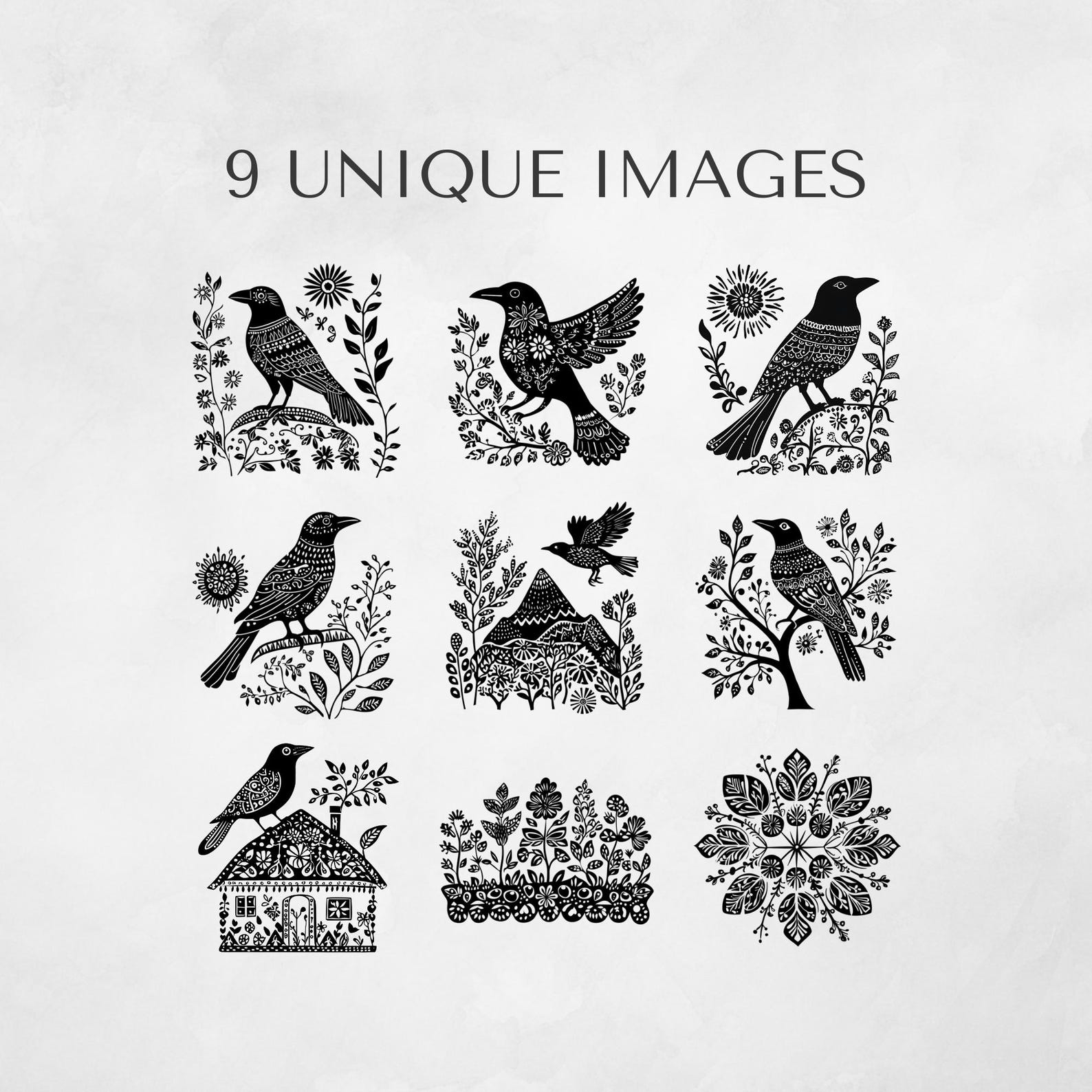 Nordic Folk Art Crows Clipart Pack for Commercial Use, Scandinavian Png ...