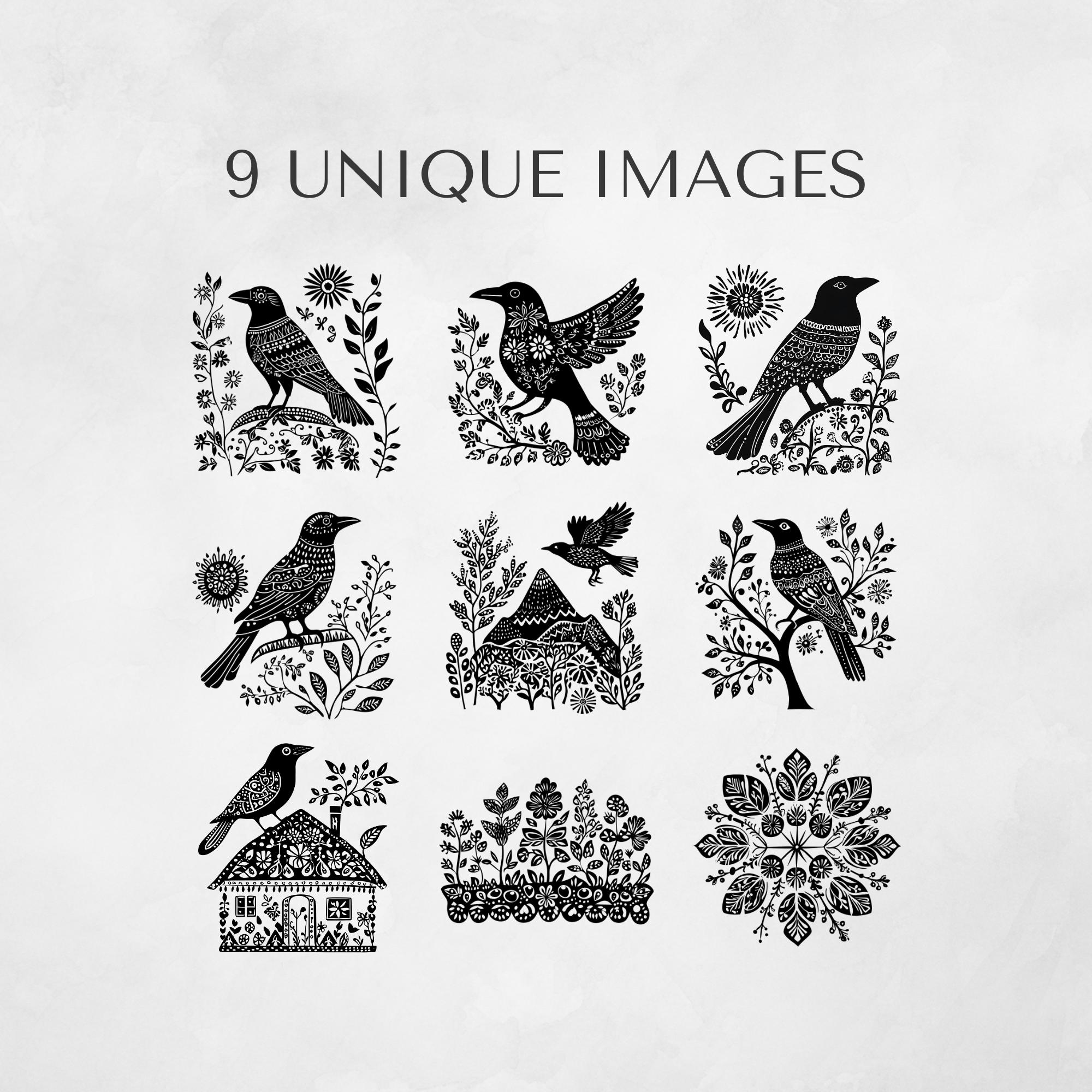 Nordic Folk Art Crows Clipart Pack for Commercial Use, Scandinavian Png ...