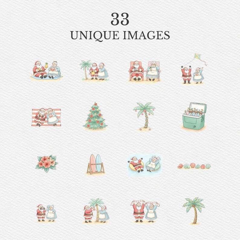 Tropical Santa Clipart Pack for Commercial Use, Coastal Christmas ...