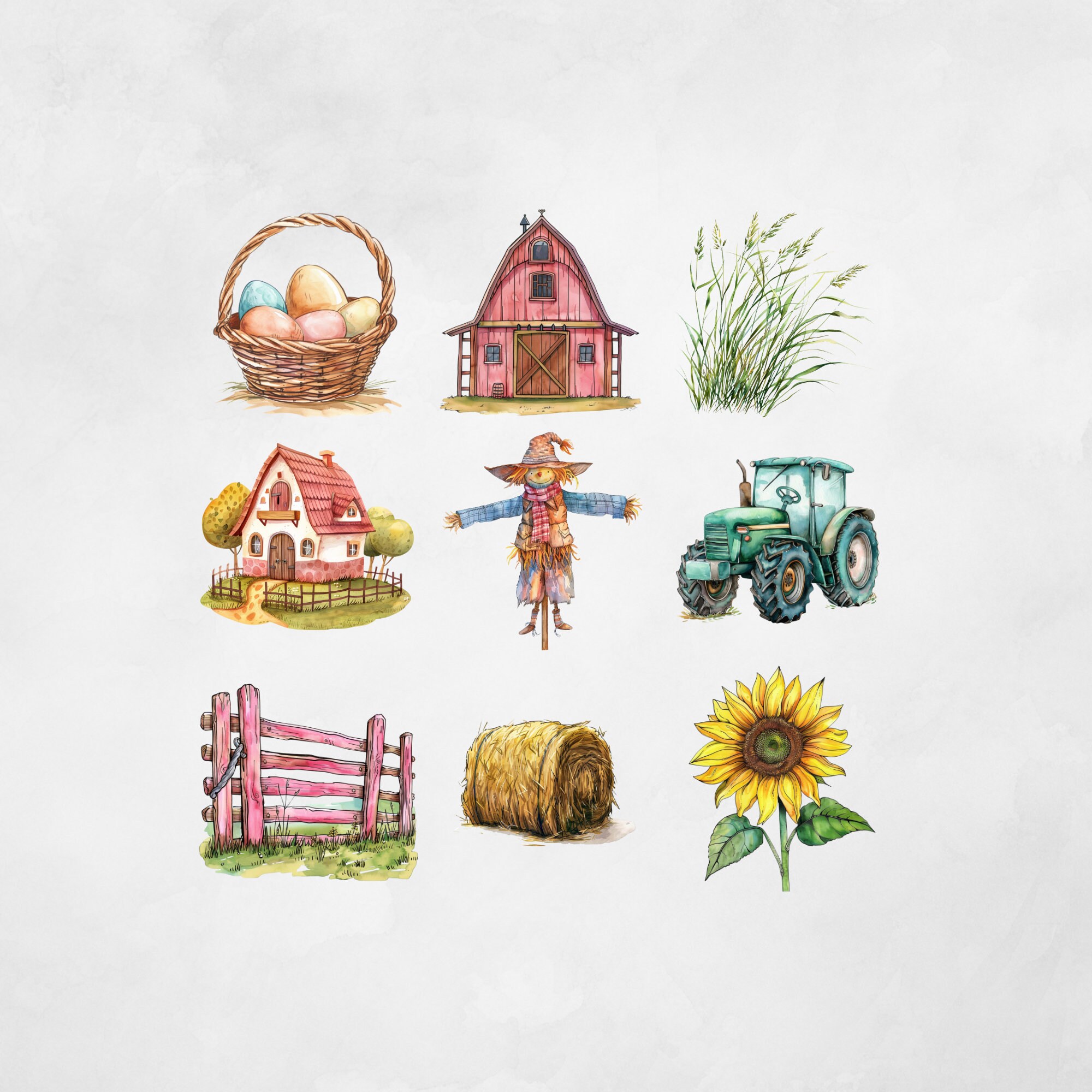 Watercolor Farm Animals Clipart Pack Commercial Use, Cute Nursery Decor ...
