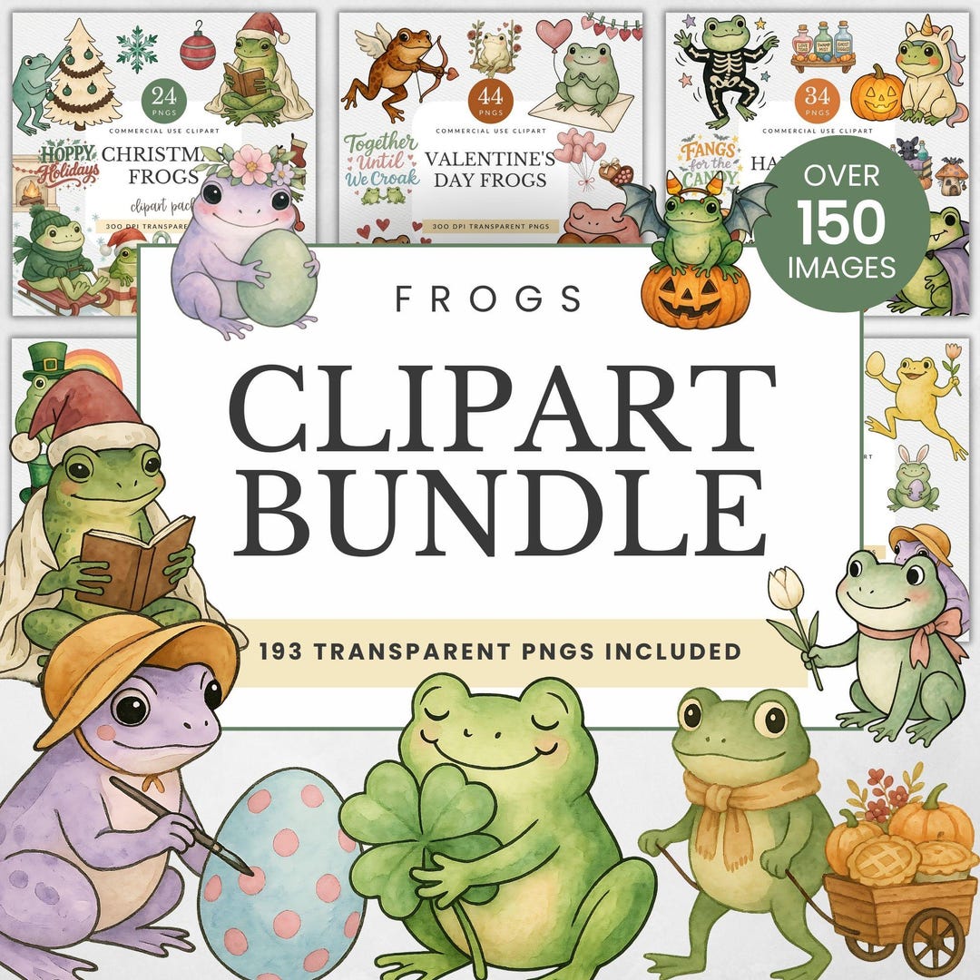 Frogs Clipart Bundle for Commercial Use, Cute Toad Pngs for Holidays ...
