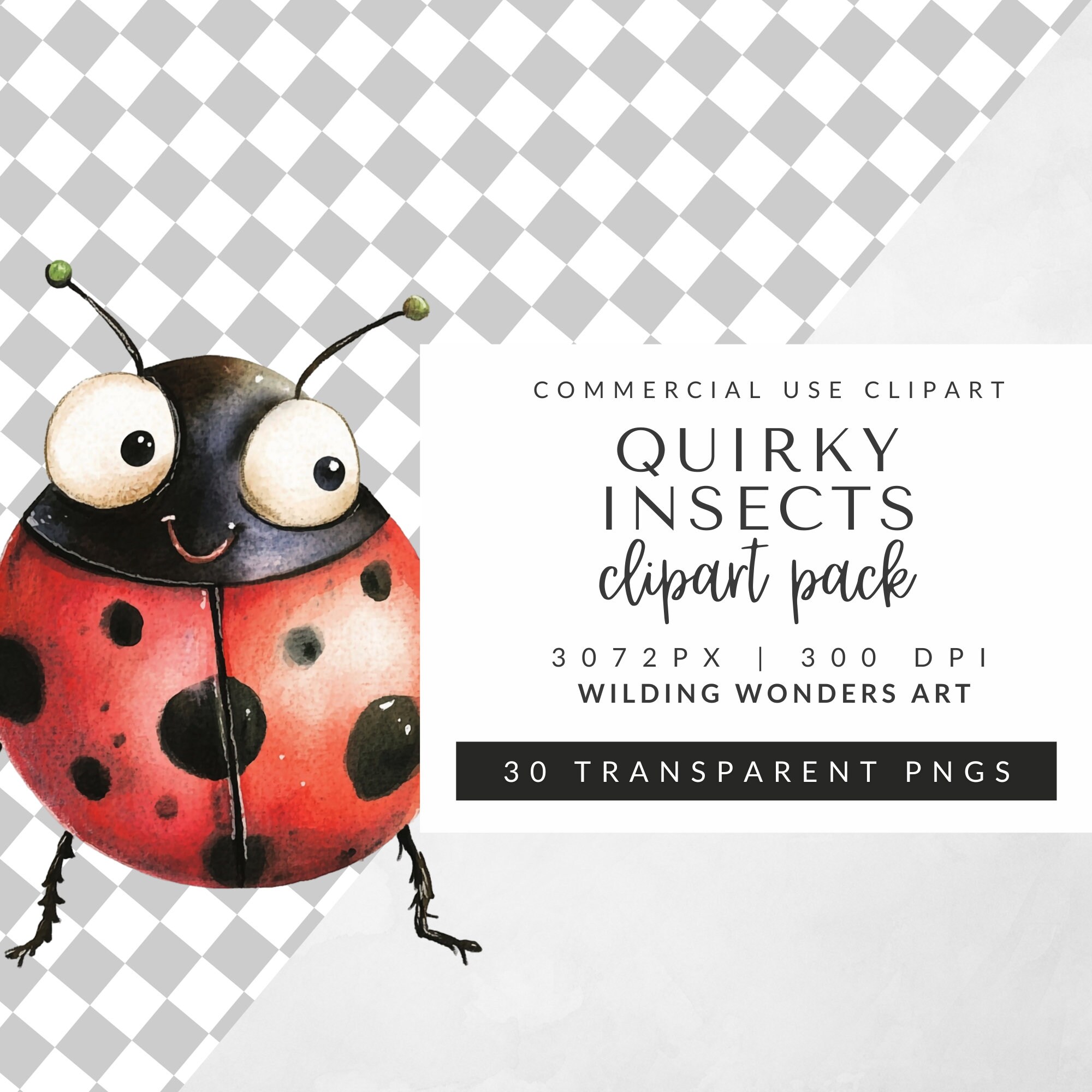 Quirky Insects Watercolor Clipart for Commercial Use, Whimsical Bugs ...