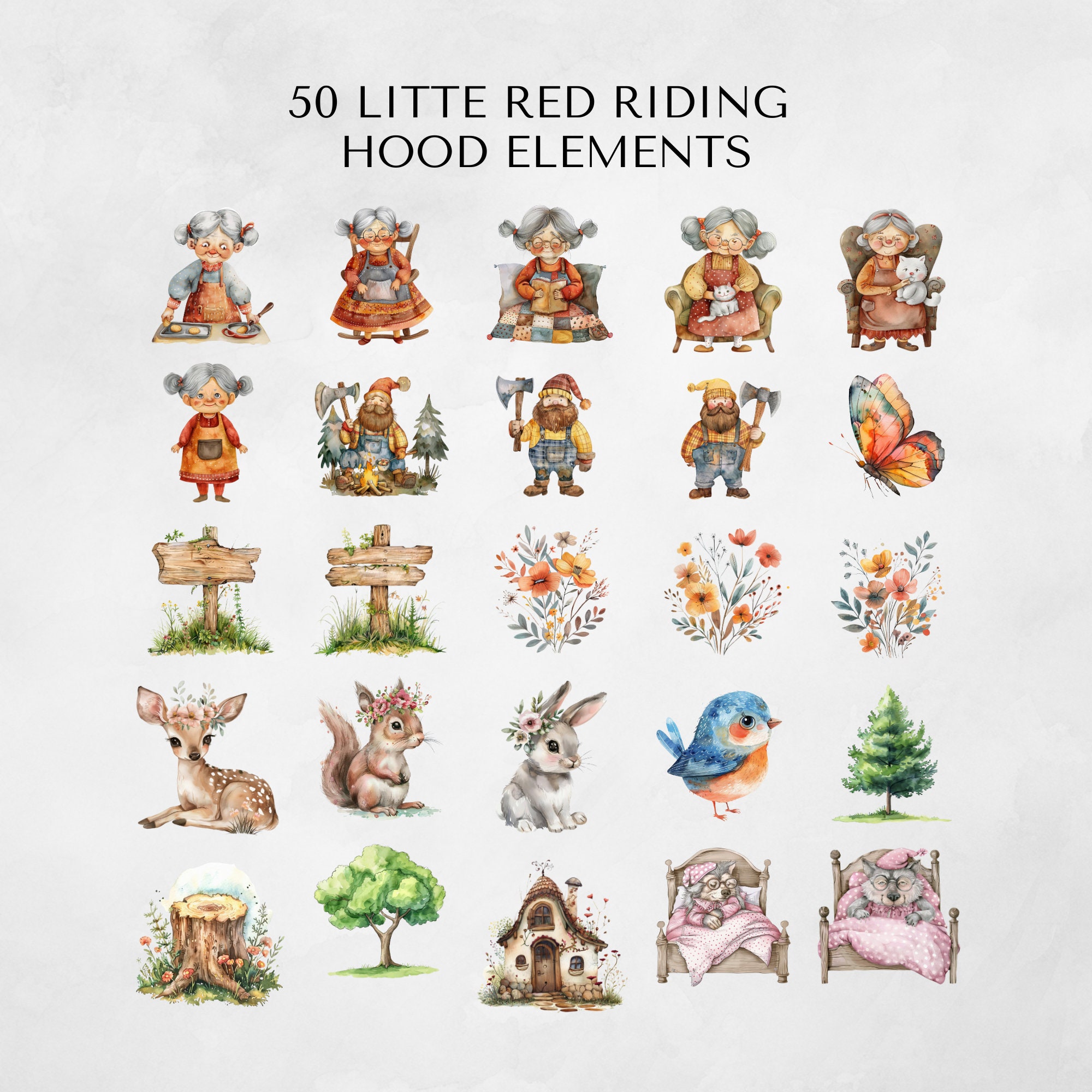 Little Red Riding Hood Watercolor Clipart Pack Commercial Use ...