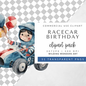 Watercolor Racecar Birthday Boy Clipart Bundle for Commerical Use ...
