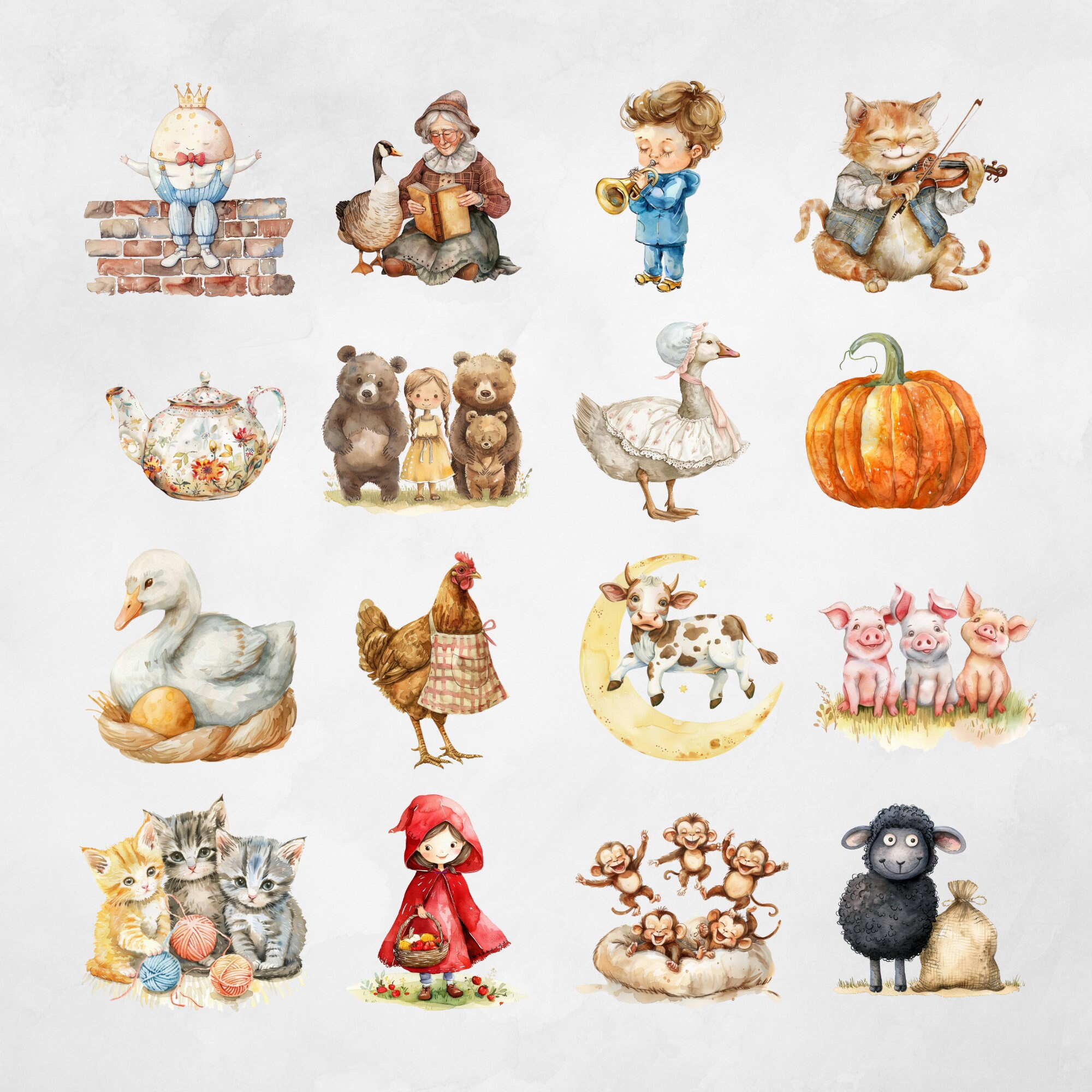 Watercolor Nursery Rhymes Clipart Pack Commercial Use, Children’s ...