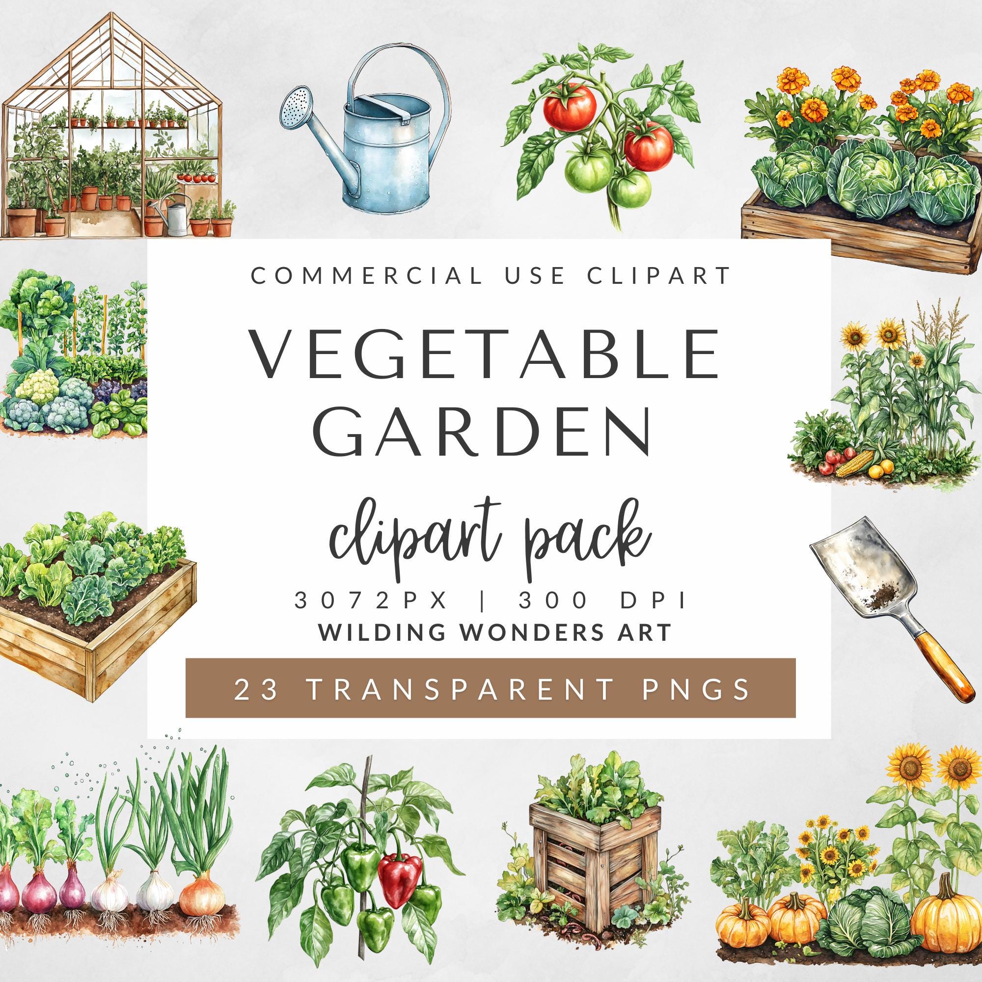 Vegetable Garden Clipart Pack for Commercial Use, Watercolor Clipart ...