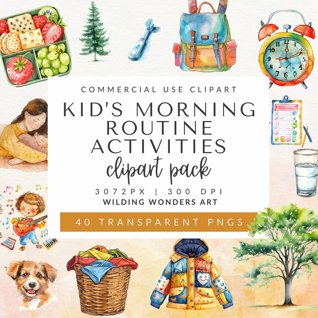 Kids Morning Routine Clipart Commercial Use, Children's Daily Activity ...