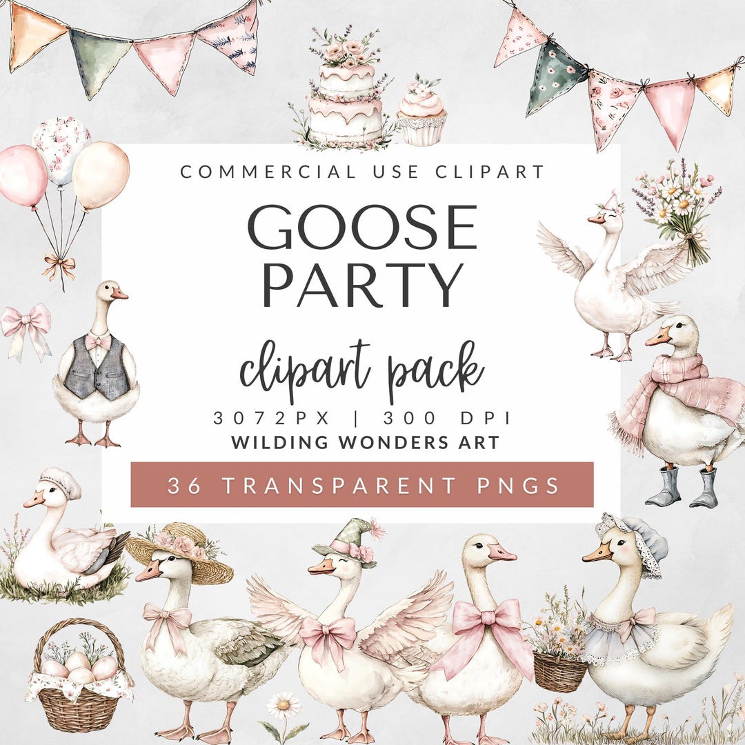 Goose Party Clipart Pack for Commercial Use, Silly Goose, Vintage ...