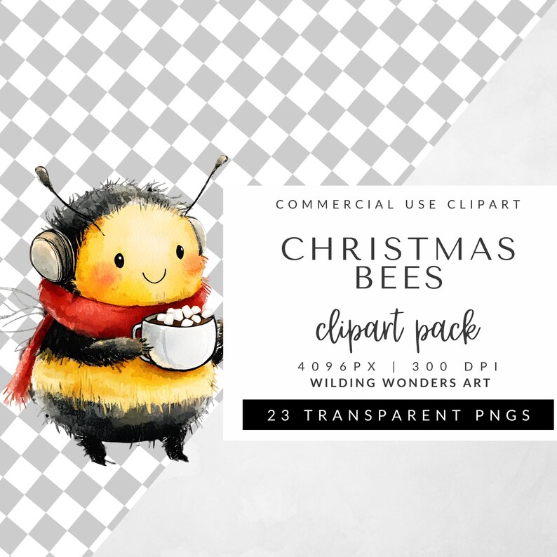 Christmas Bee Clipart for Commercial Use, Honey Bee, Sublimation Design ...