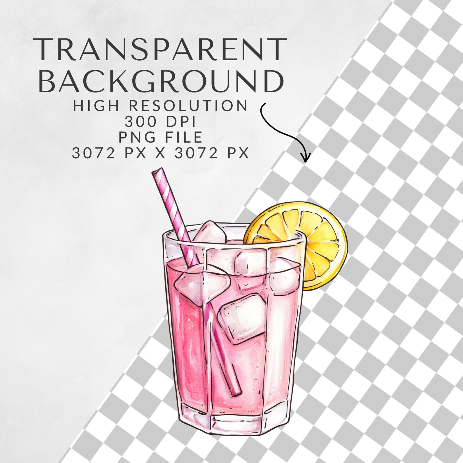 Pink Lemonade Watercolor Clipart for Commercial Use, Summer Drink ...