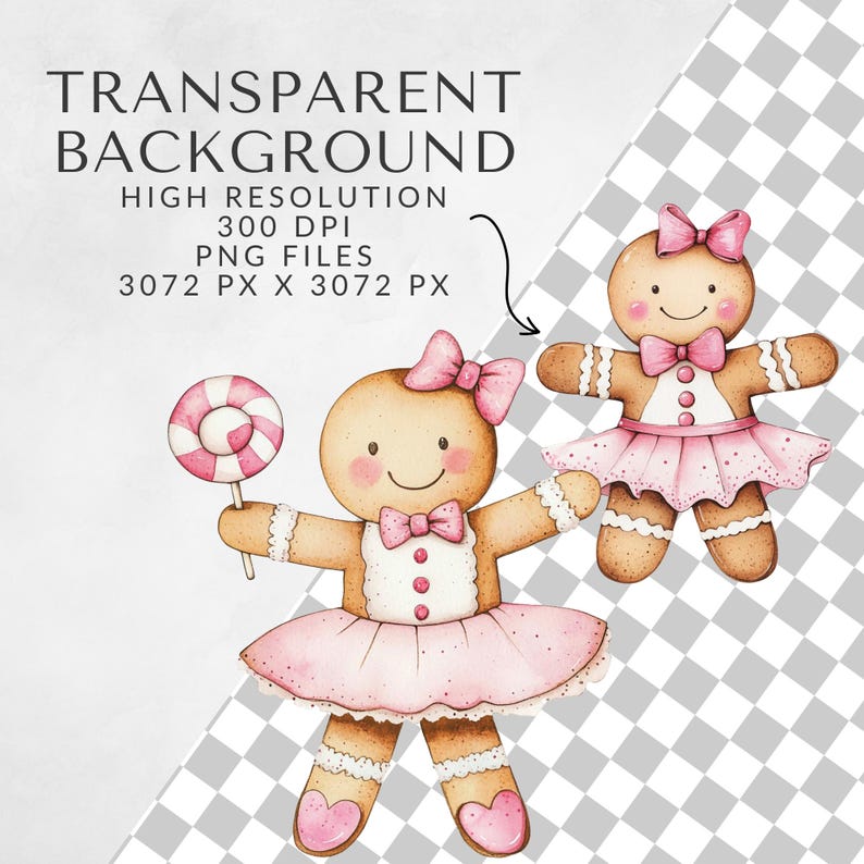Pink Gingerbread Girls Clipart for Commercial Use, Watercolor ...