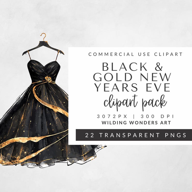 Black and Gold New Year’s Eve Clipart Pack for Commercial Use ...