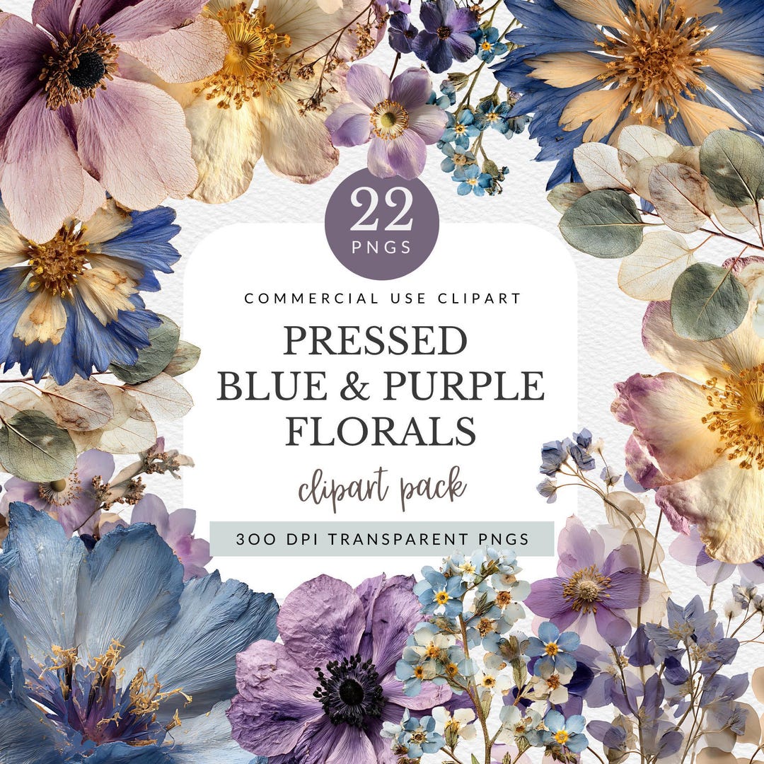 Blue & Purple Watercolor Flowers Clipart Pack for Commercial Use ...