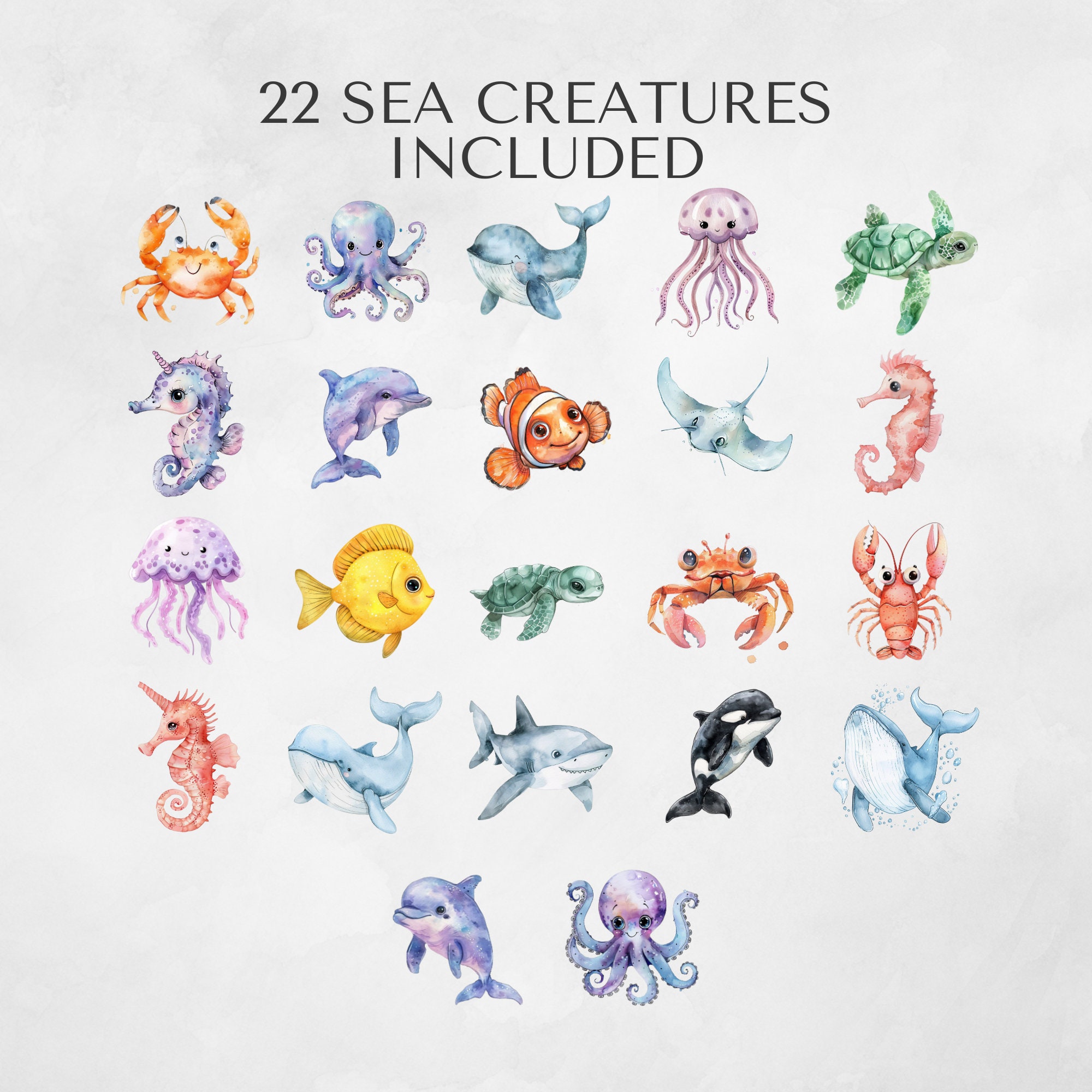 Baby Sea Creatures Clipart for Commercial Use, Sea Animals Clipart ...