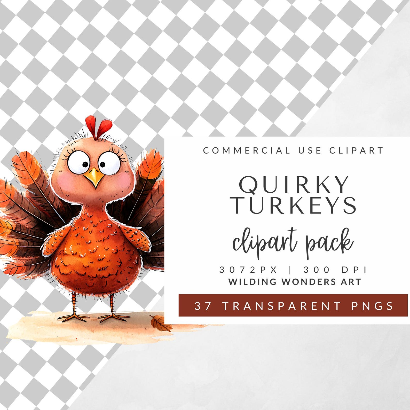 Quirky Turkeys Clipart Pack for Commercial Use, Thanksgiving Turkey ...