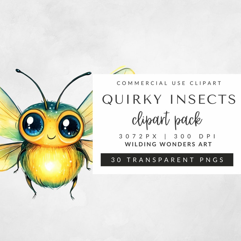 Quirky Insects Watercolor Clipart for Commercial Use, Whimsical Bugs ...