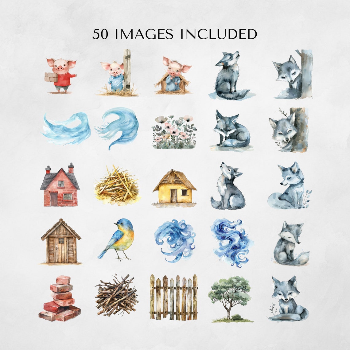 Three Little Pigs Clipart Pack Commercial Use, Nursery Rhymes, Children ...