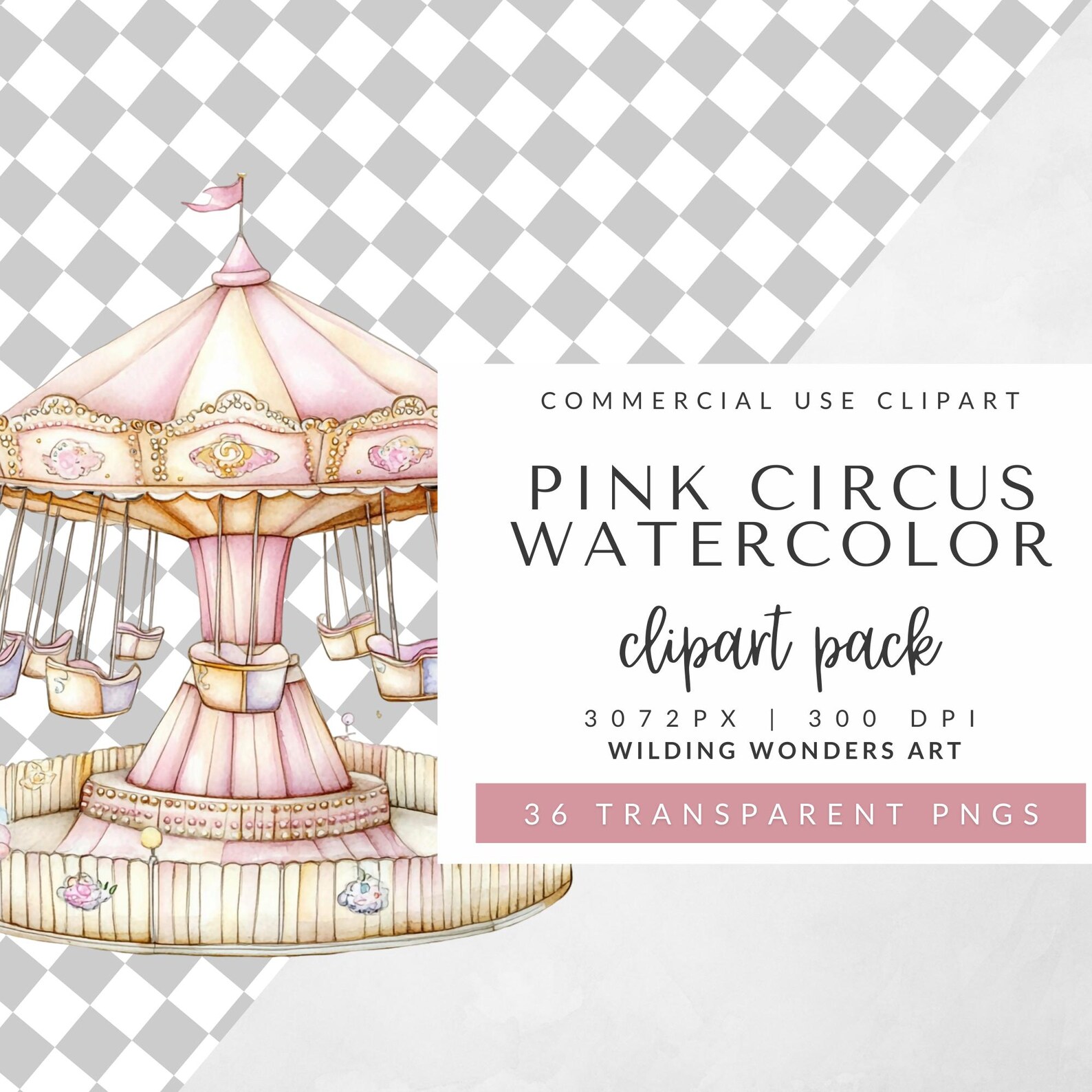 Pink Circus Watercolor Clipart Pack for Commercial Use | Pastel ...