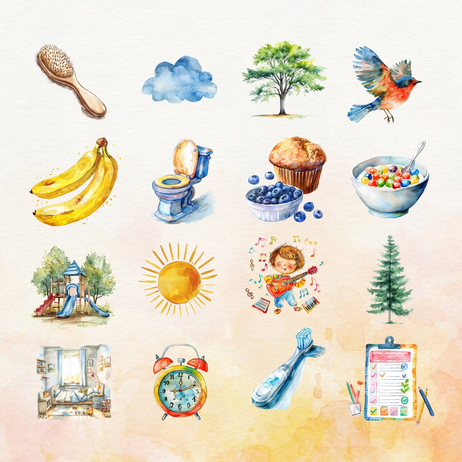 Kids Morning Routine Clipart Commercial Use, Children's Daily Activity ...