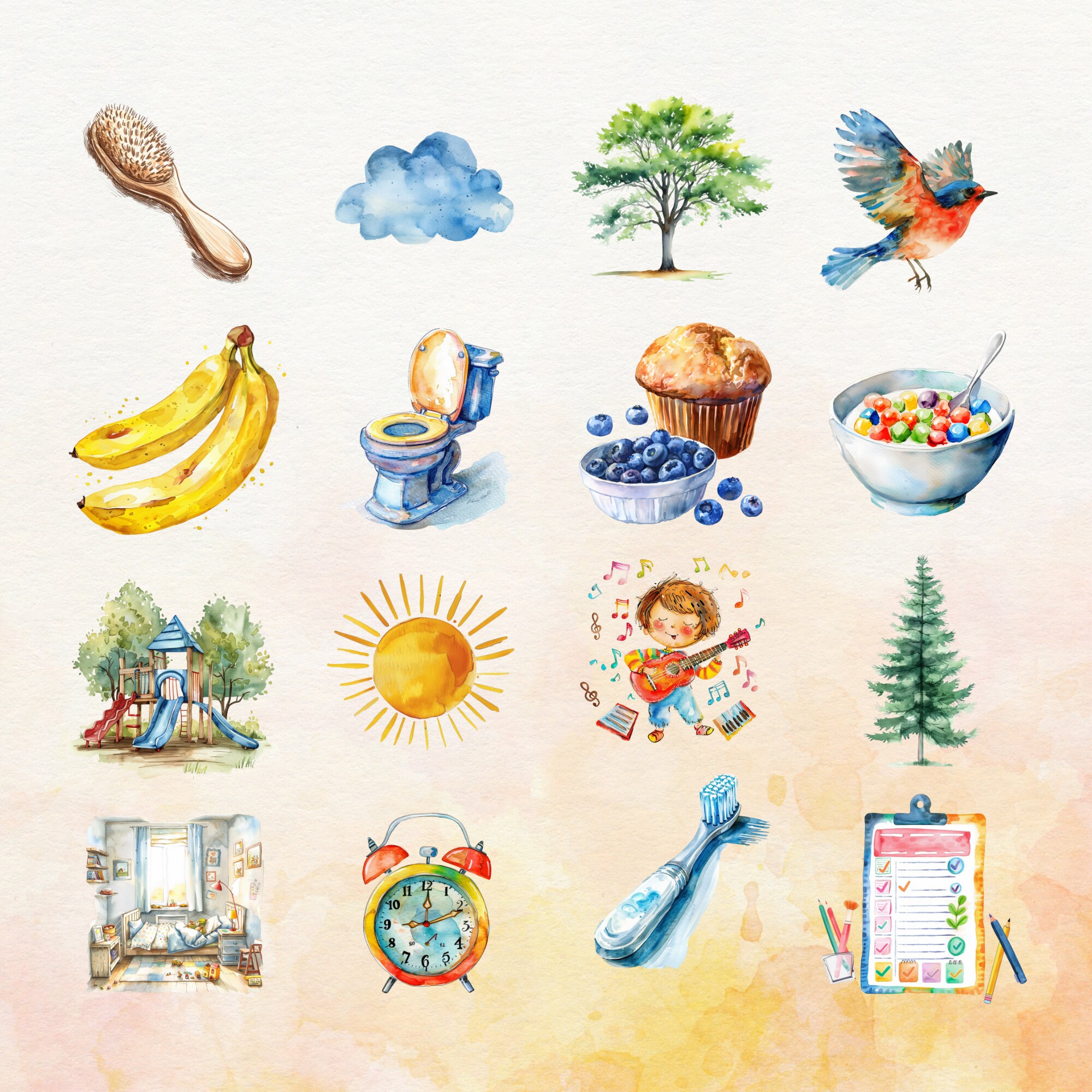 Kids Morning Routine Clipart Commercial Use, Children's Daily Activity ...