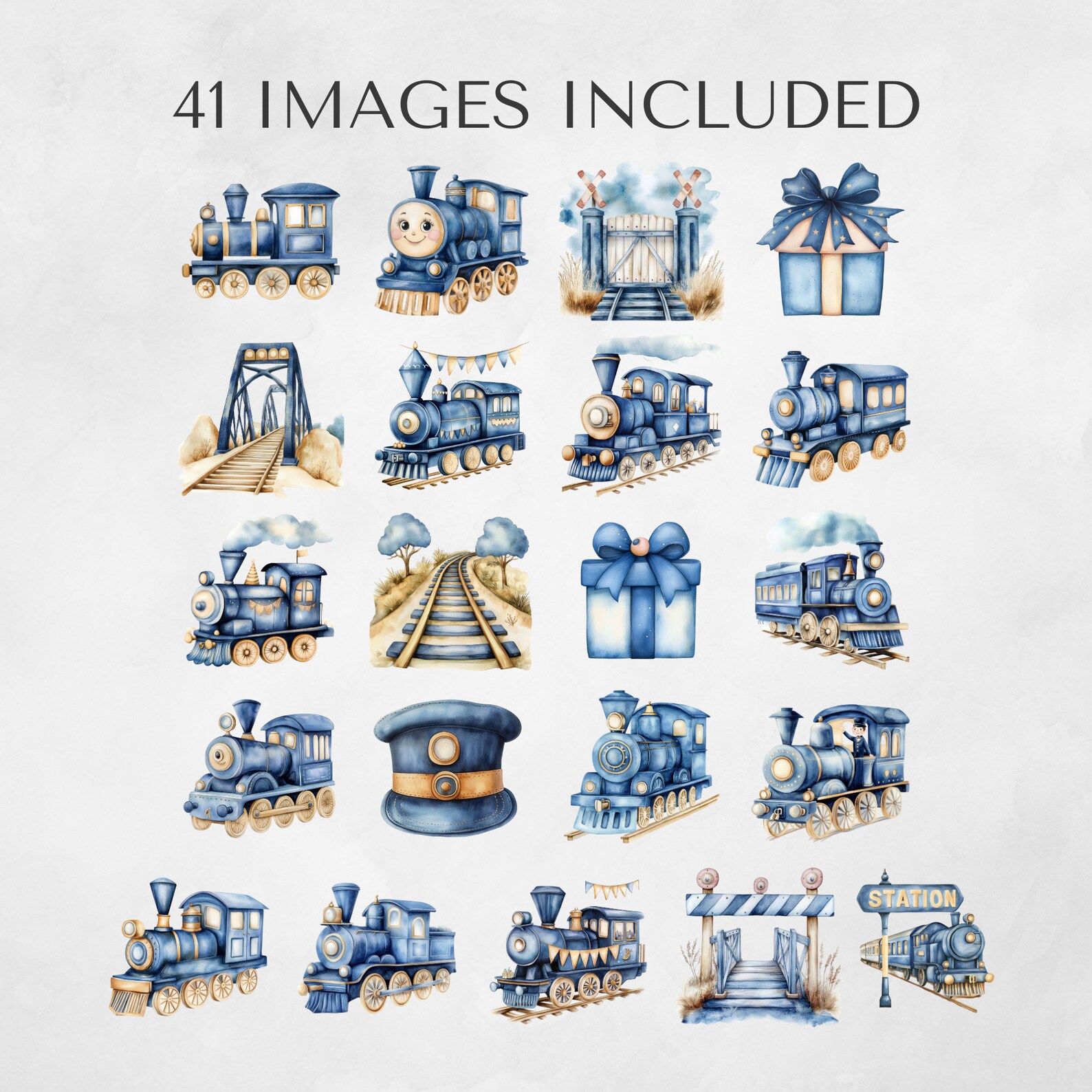 Watercolor Blue Train Kids Clipart for Commercial Use, Boy Birthday ...