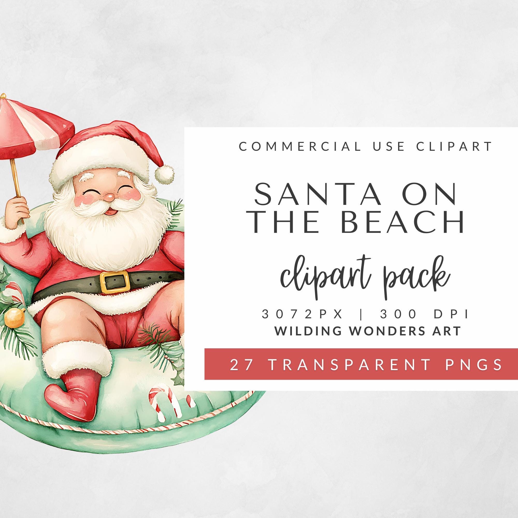 Santa on the Beach Clipart Pack for Commercial Use, Tropical Christmas ...