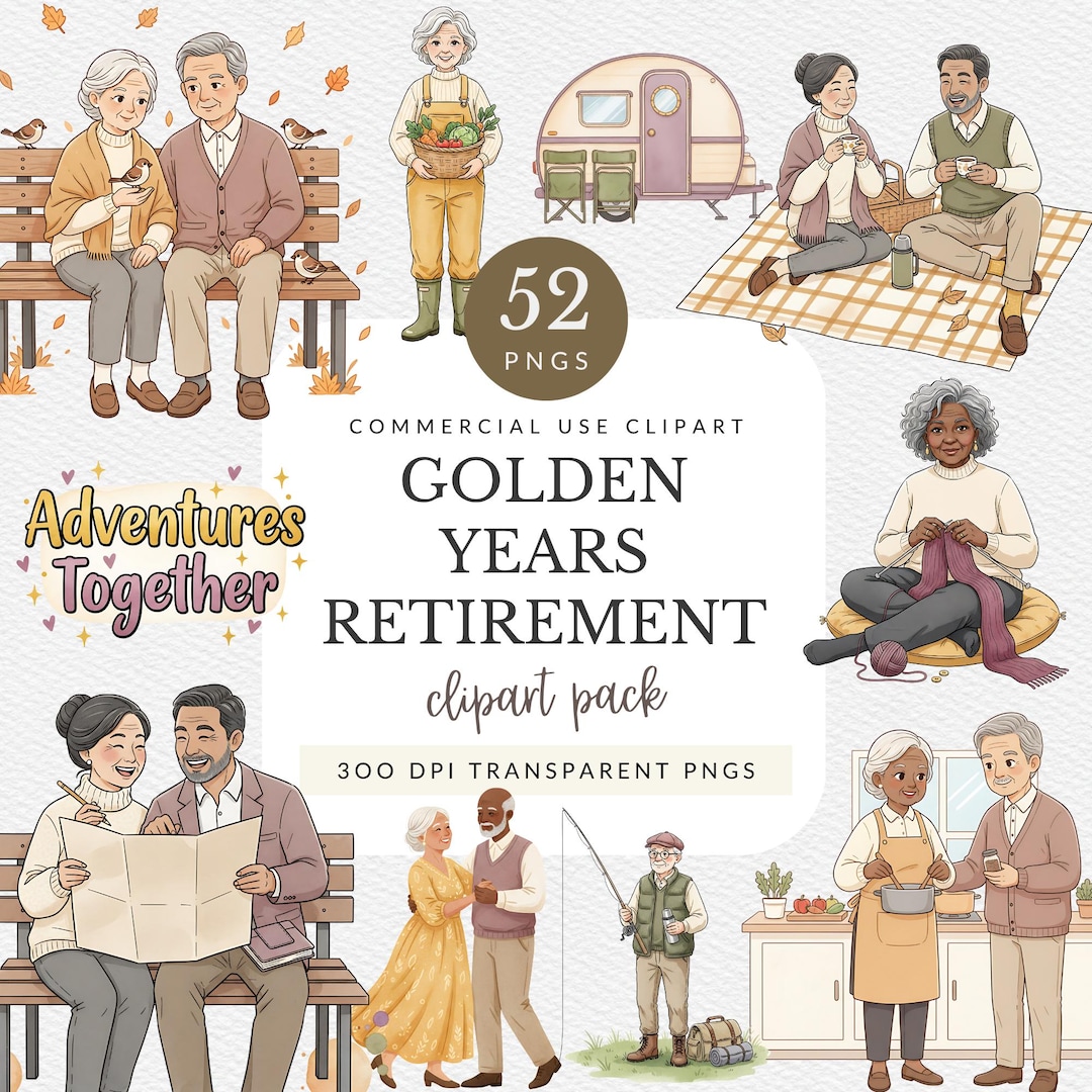 Golden Years Retirement Clipart Pack for Commercial Use, Senior Couple ...