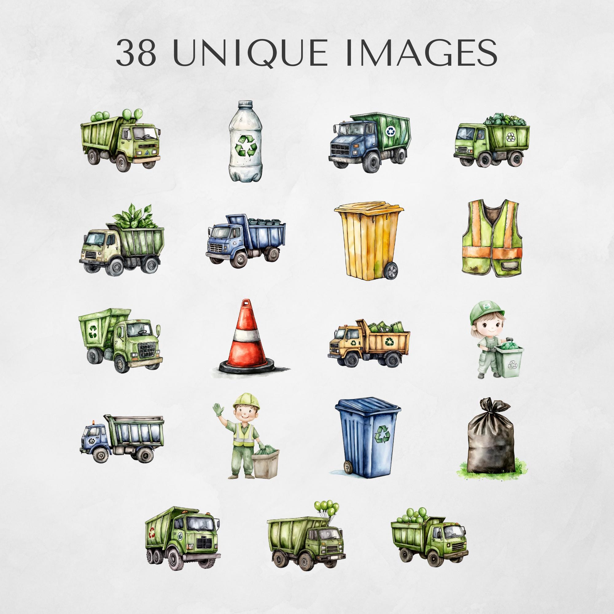 Garbage Truck Clipart Pack for Commercial Use, Cute Birthday Garbage ...