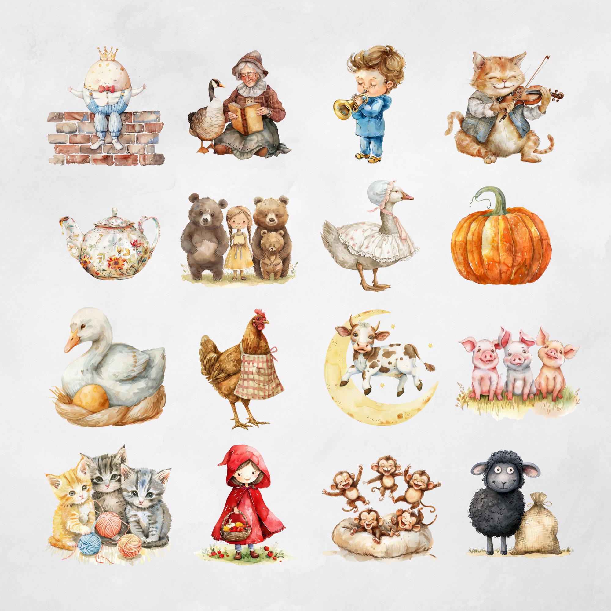 Watercolor Nursery Rhymes Clipart Pack Commercial Use, Children’s ...