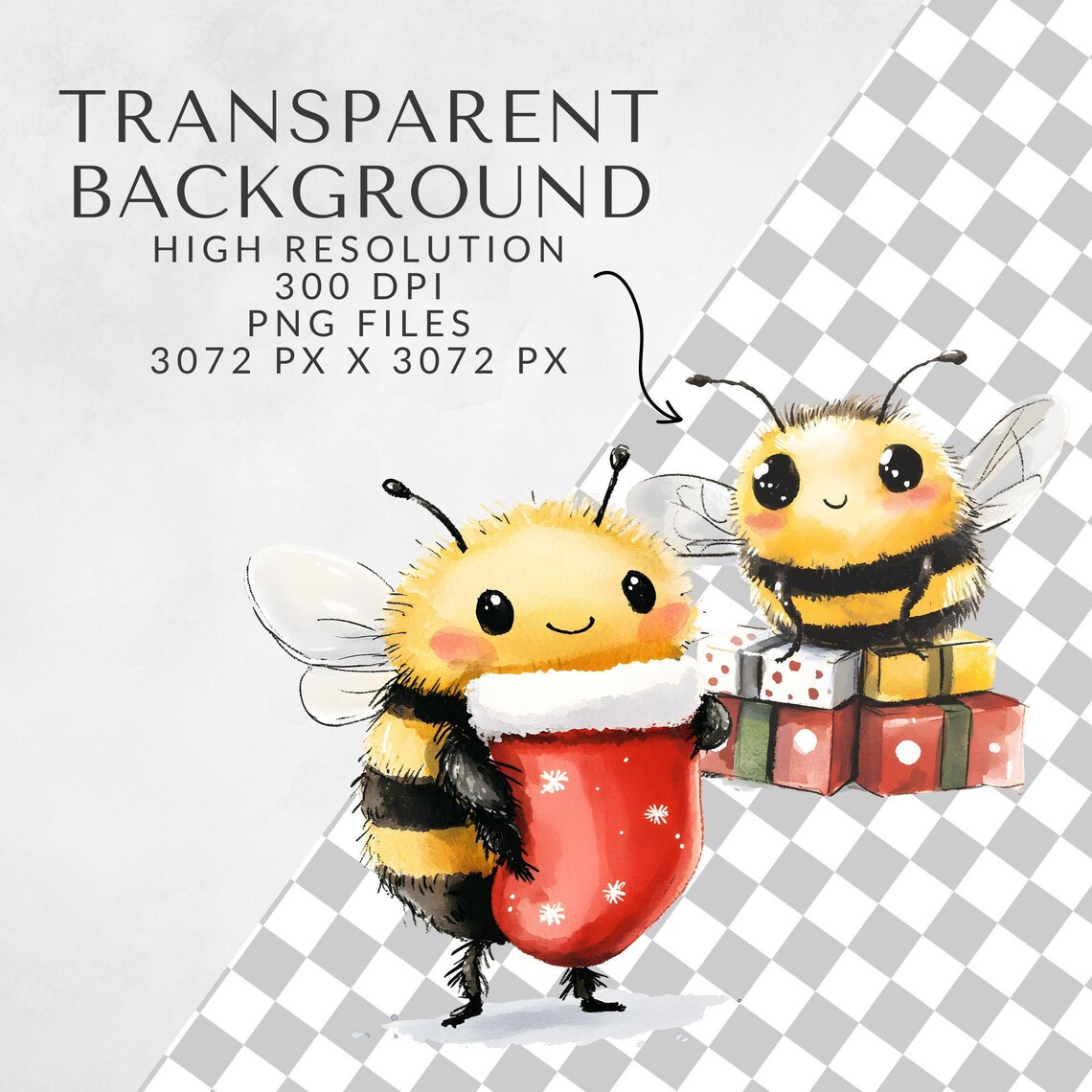 Christmas Bee Clipart for Commercial Use, Honey Bee, Sublimation Design ...