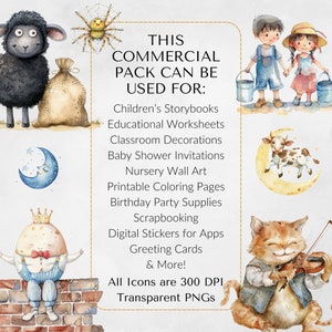 Watercolor Nursery Rhymes Clipart Pack Commercial Use, Children’s ...
