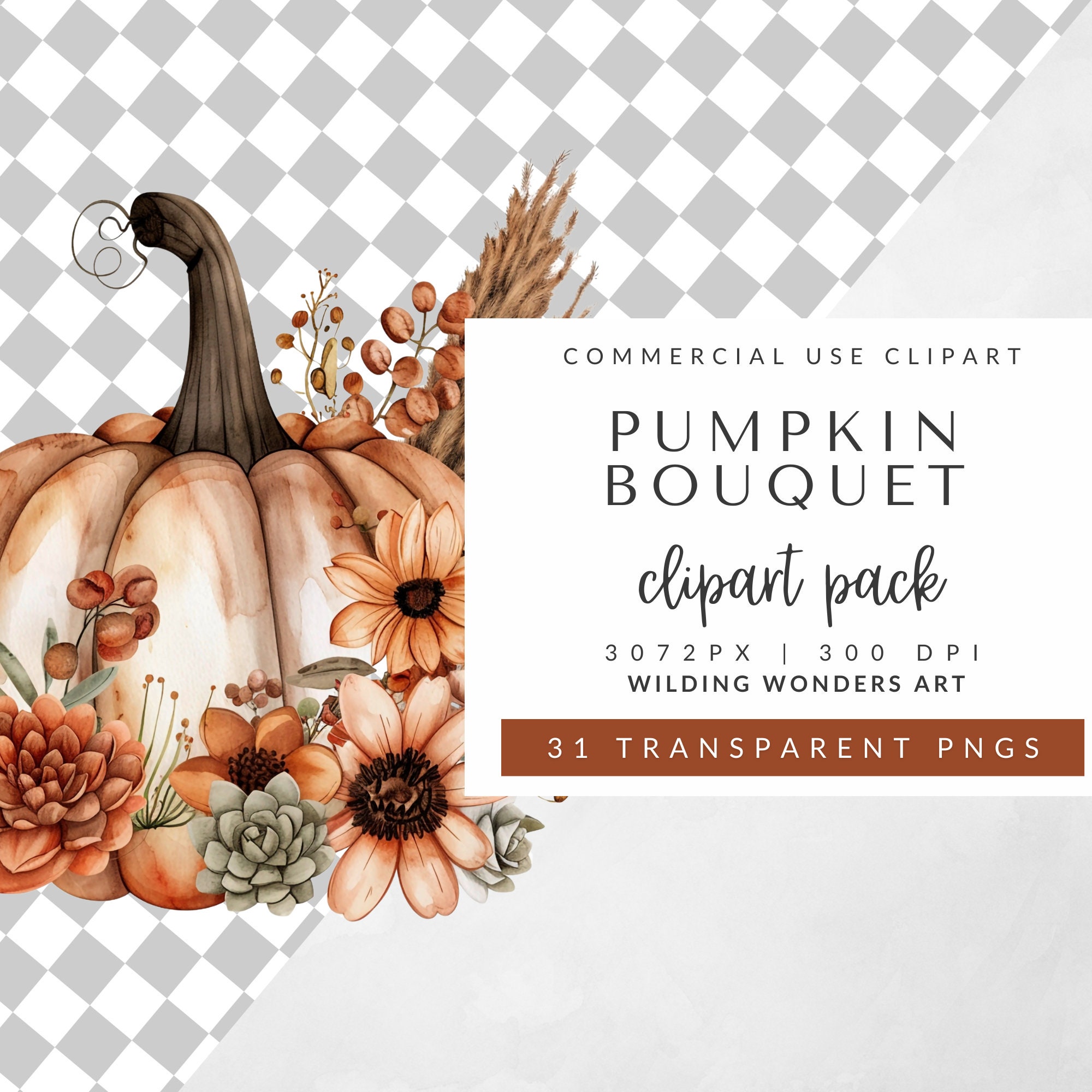 Watercolor Pumpkin Bouquet Clipart Pack Commercial Use, Cozy Fall ...