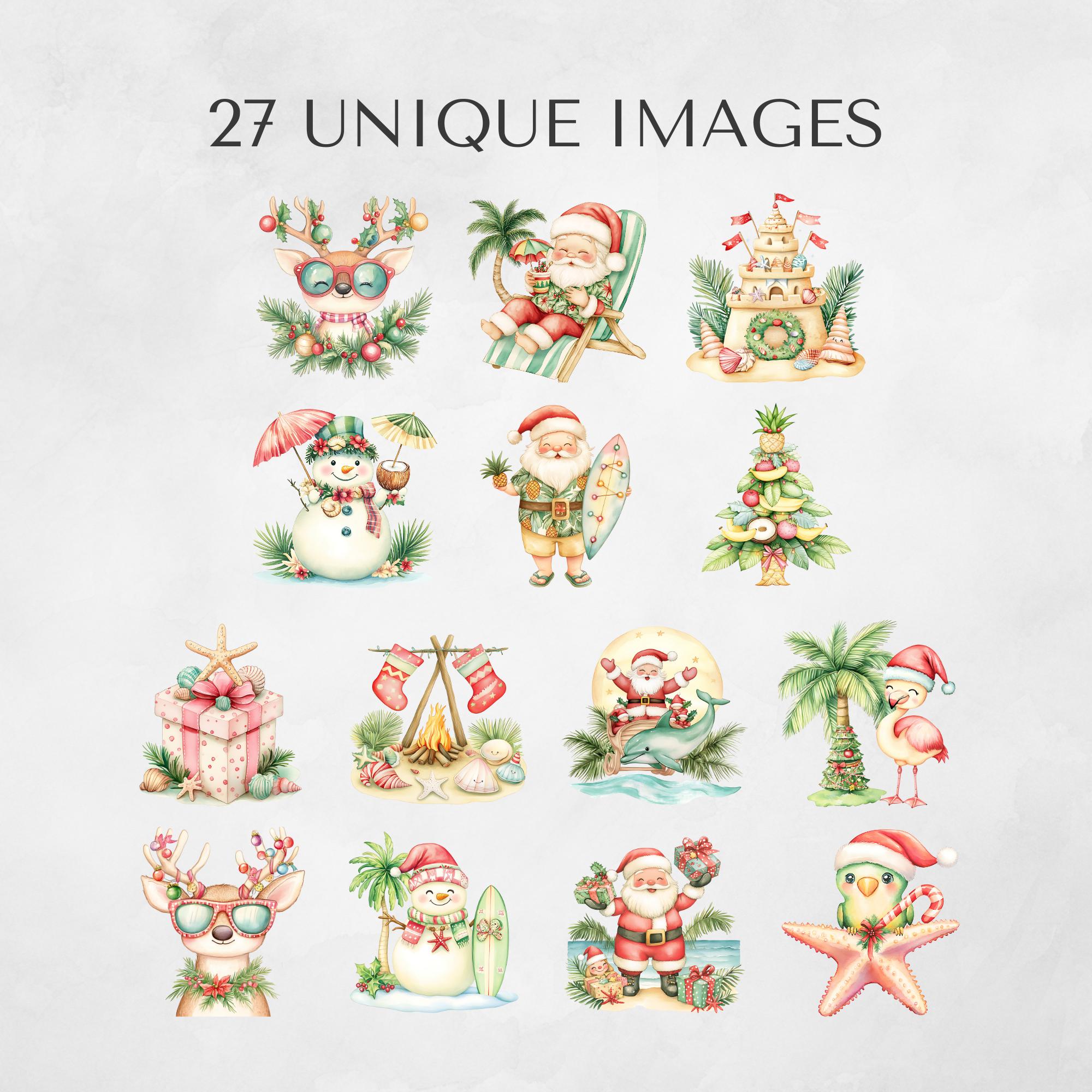Santa on the Beach Clipart Pack for Commercial Use, Tropical Christmas ...
