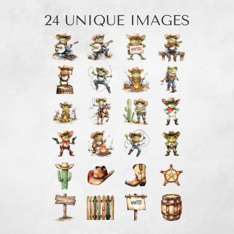 Western Cowboy Frog Clipart Pack for Commercial Use, Boy Party, Cute ...