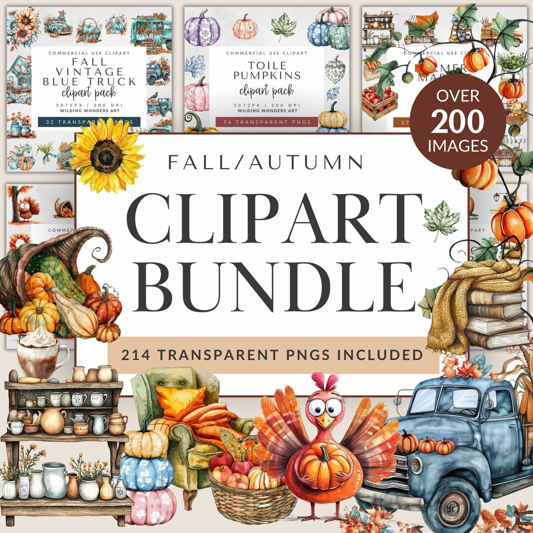 Fall Autumn Bundle Clipart Pack for Commercial Use, Vintage Truck ...