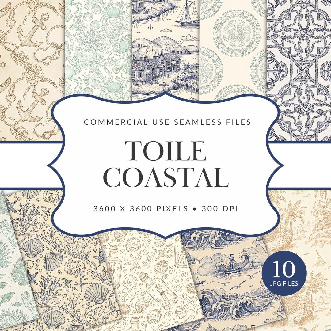Coastal Toile De Jouy Seamless Pattern Pack for Commercial Use ...