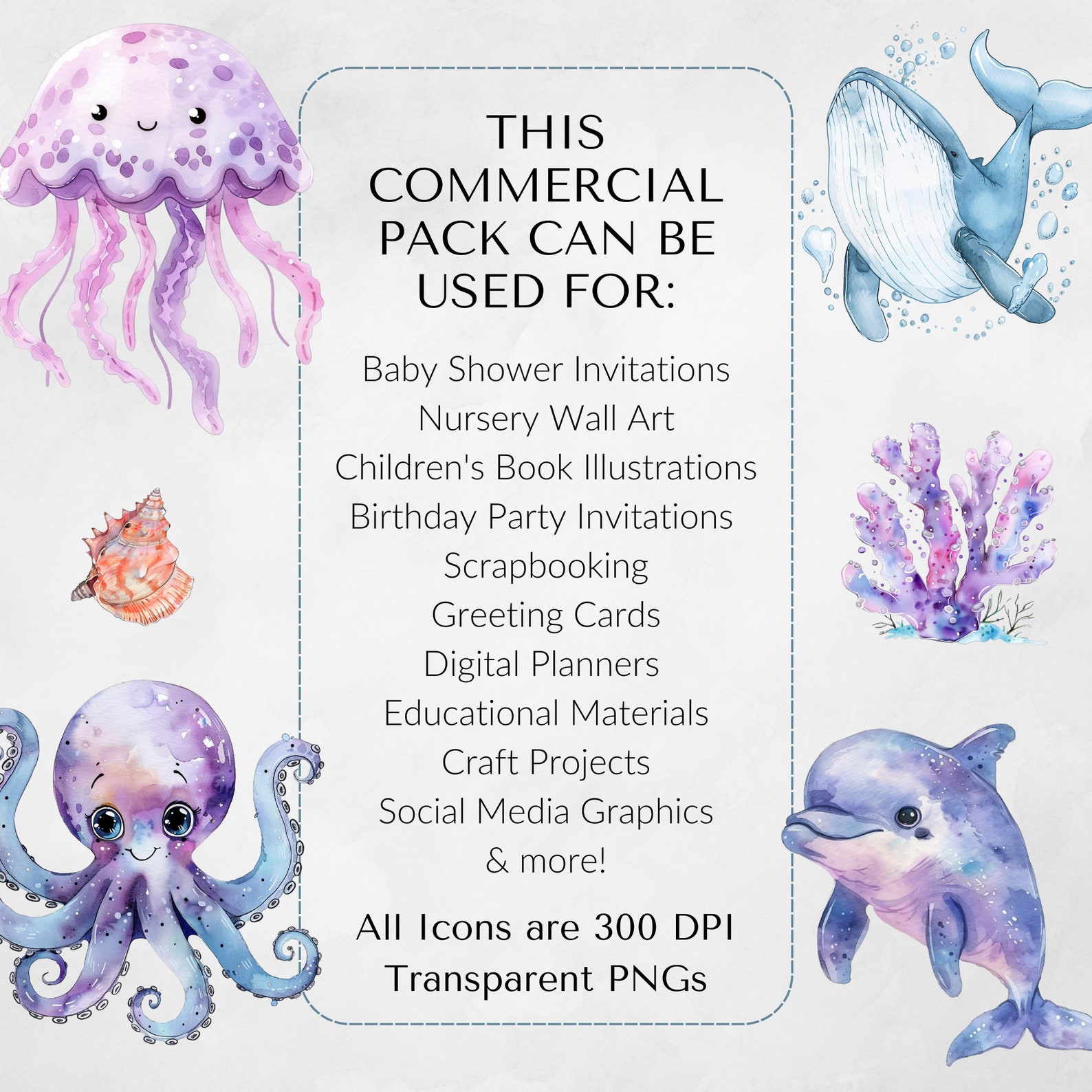 Baby Sea Creatures Clipart for Commercial Use, Sea Animals Clipart ...