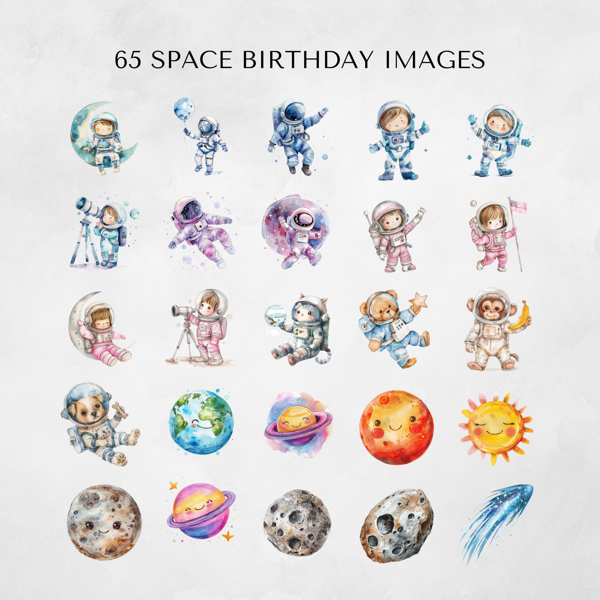 Watercolor Space Clipart for Kids Birthday for Commercial Use ...