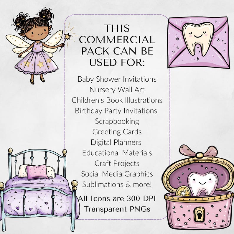 Tooth Fairy Clipart Pack for Commercial Use, Black Tooth Fairy Clip Art ...
