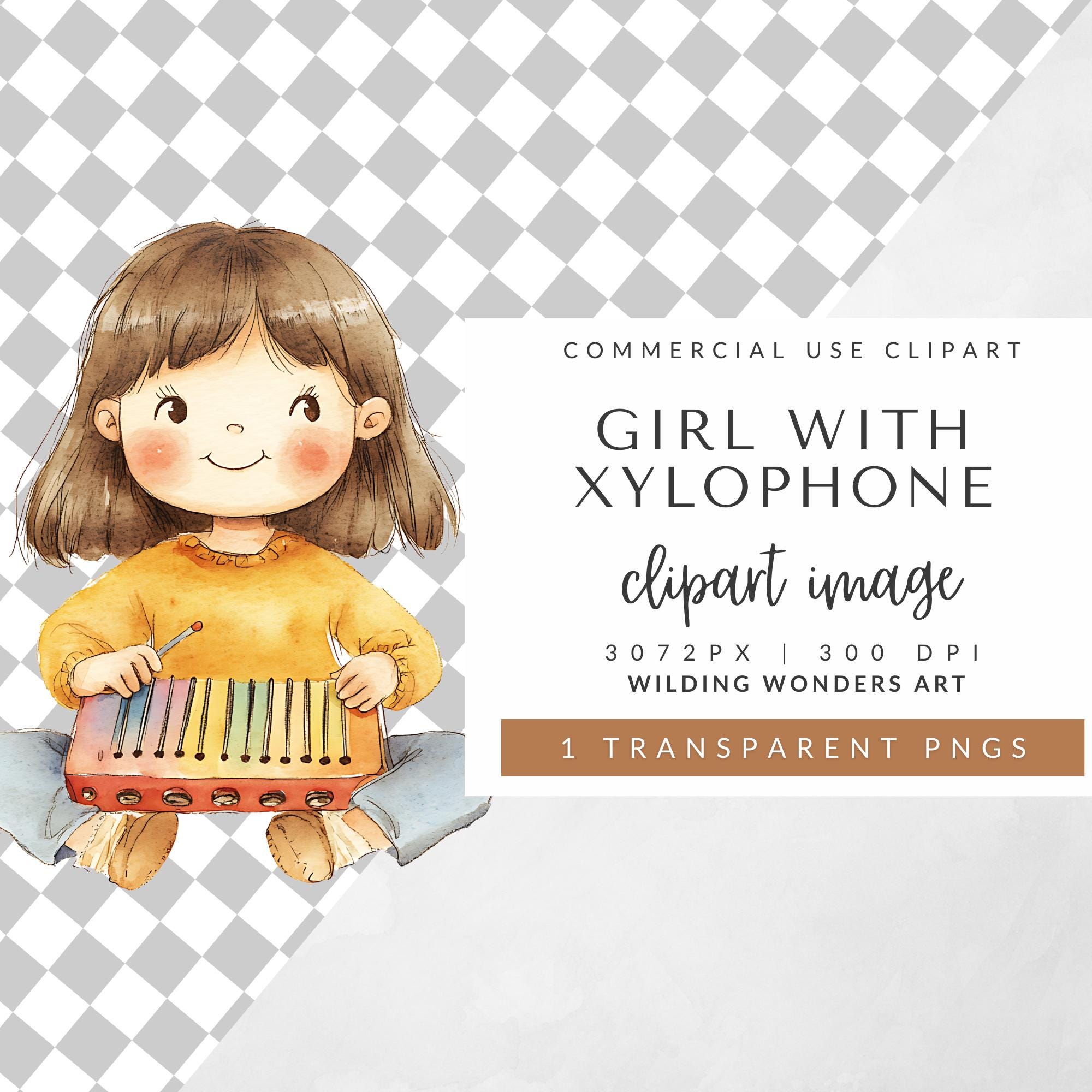 Girl With Xylophone Clipart Pack for Commercial Use, Watercolor Clipart ...