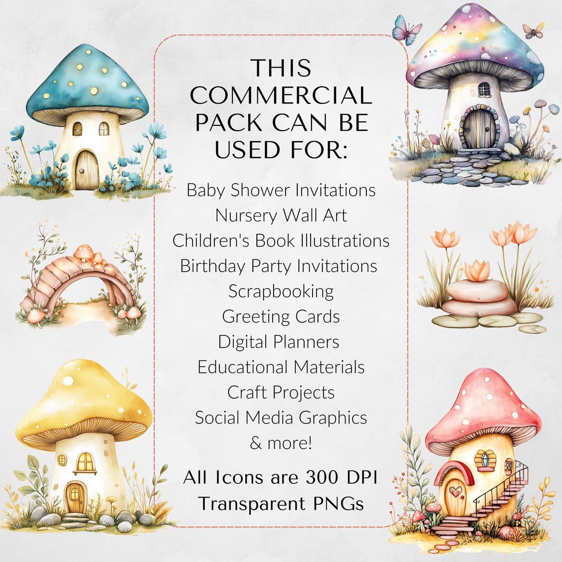 Fairy Mushroom Homes Clipart Pack for Commercial Use, Magical Fantasy ...