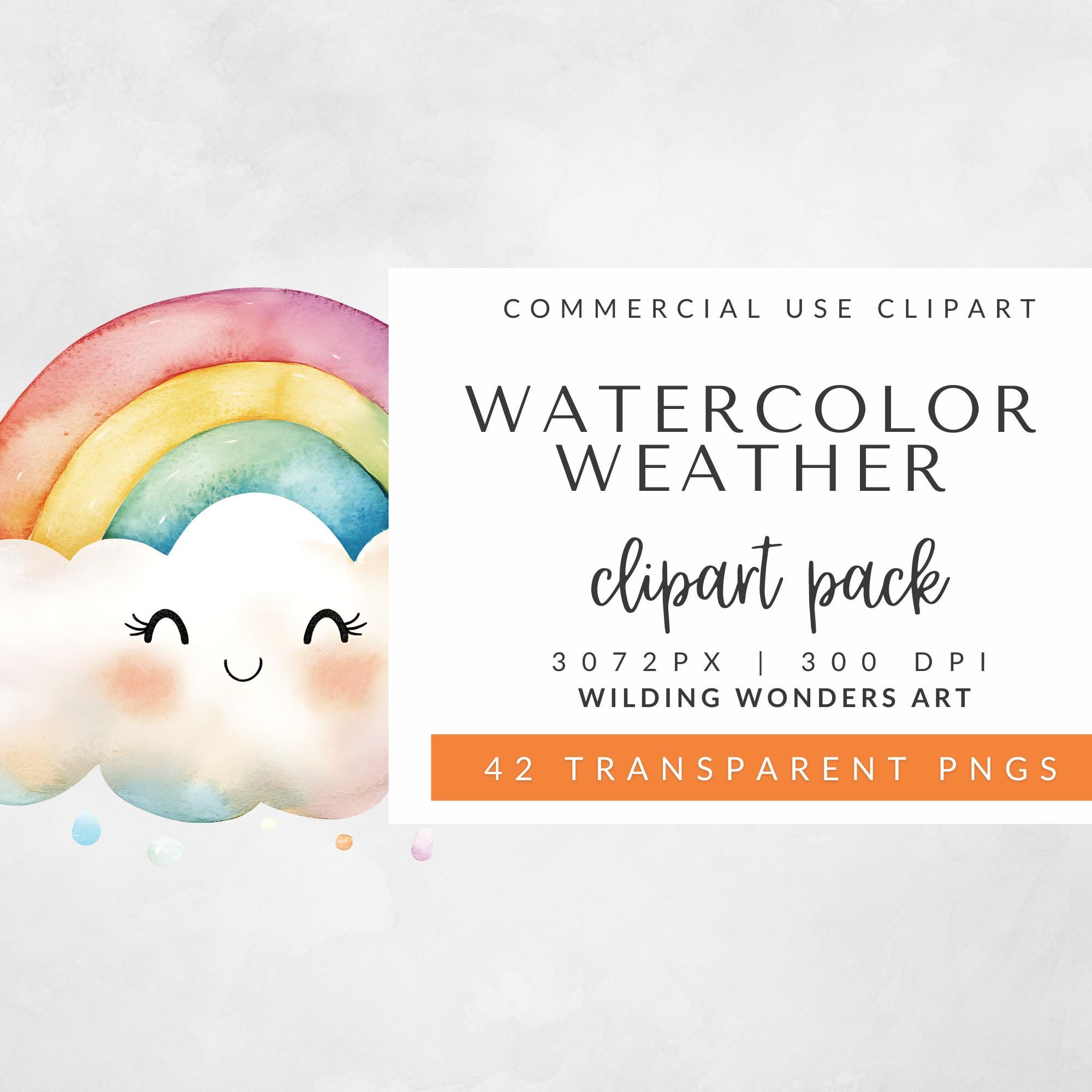 Watercolor Weather Clipart for Commercial Use, Watercolor Clouds ...