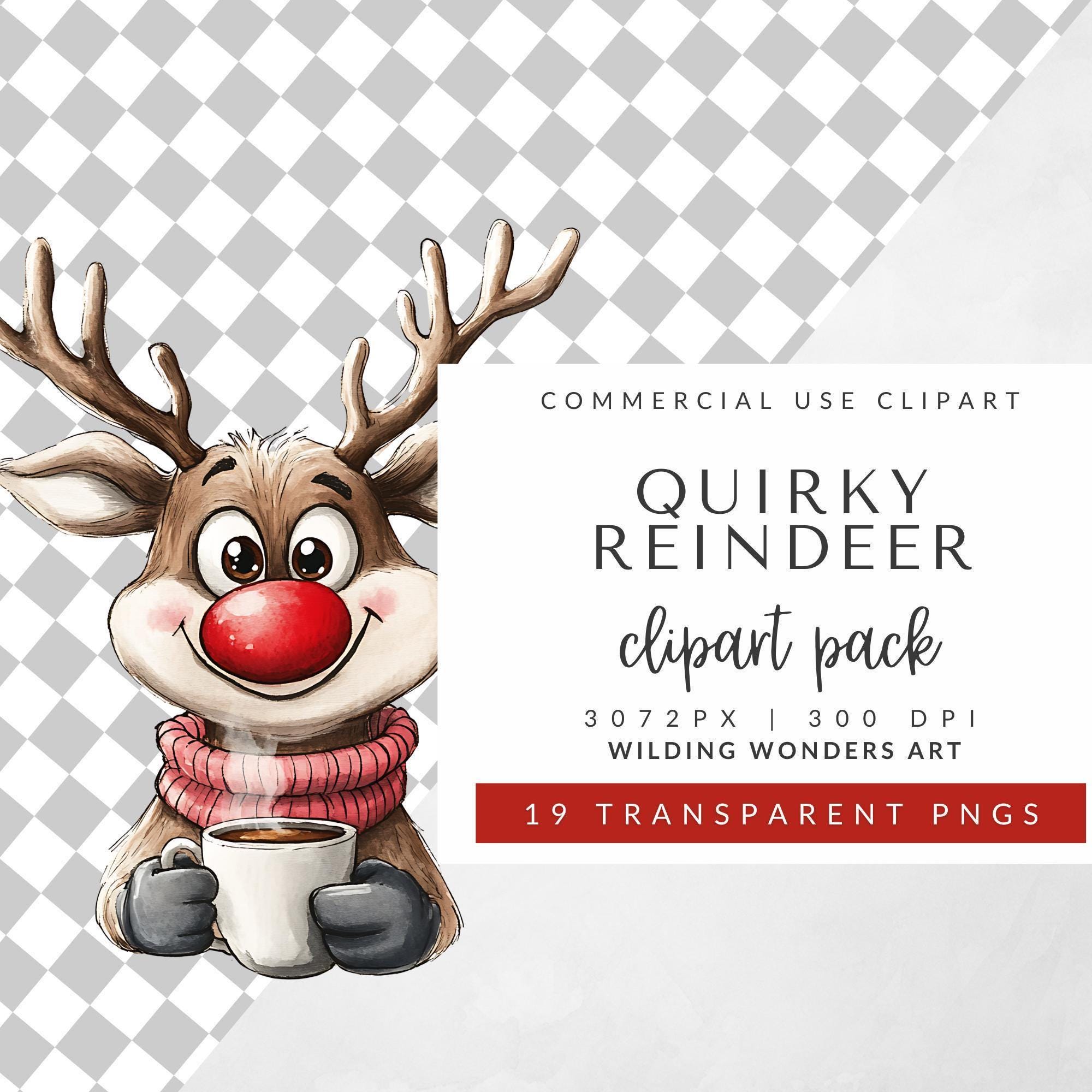 Quirky Reindeer Clipart Pack for Commercial Use, Christmas Reindeer ...